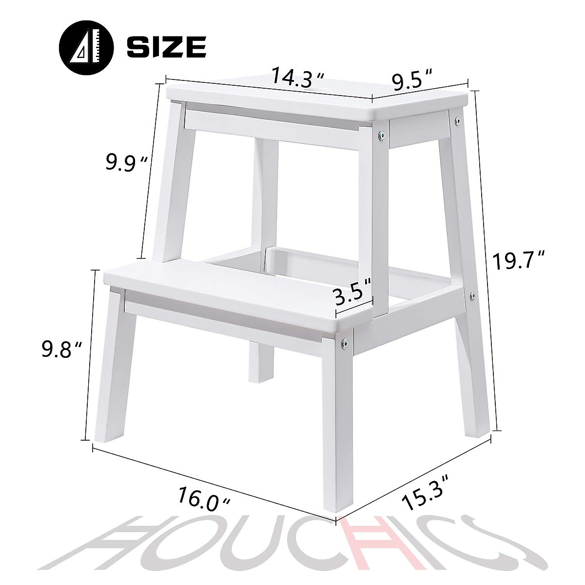 HOUCHICS Step Stools for Adults, Wooden Step Stool with 400 lb, Wood Step Stool, Adults Step Stool, Step Stool for Bedside, Step Helper for Kitchen,Bathroom,Bedroom (White)