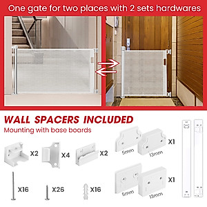 Cosagon Retractable Baby Gate,35" Tall,Extends to 59" Wide,Extra Wide Safety Gate,Mesh Pet Dog Gate for Stairs,Doorways,Hallways,Indoor/Outdoor (White)