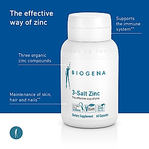 Biogena 3-Salt Zinc - Three Highly bioavailable Organic zinc compounds - 60 Capsules