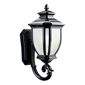 Kichler Salisbury 19.25" 1 Light Outdoor Wall Light with White Linen Glass in Black