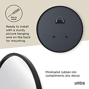 Umbra Hub 37” Round Wall Mirror with Rubber Frame, Modern Decor for Entryways, Washrooms, Living Rooms Inch, Black