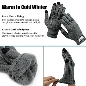 ViGrace Winter Warm Touchscreen Gloves for Men and Women Touch Screen Fleece Lined Knit Anti-Slip Wool Glove (Gray, Medium)