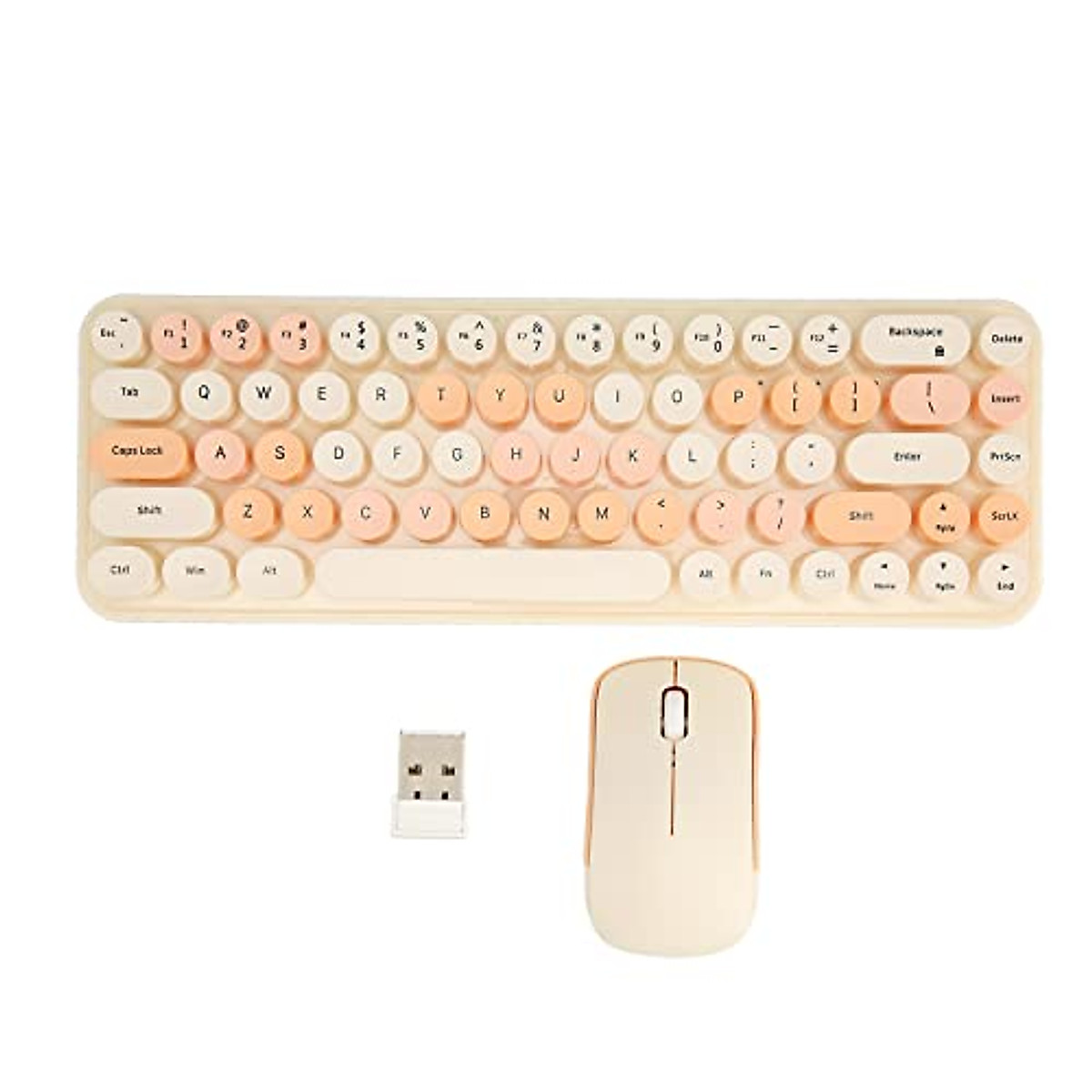Gaming Keyboard Mouse, Retro Cute Material ABS Keyboard USB Mouse 68 Keys 2.4G Wireless Low Consumption for Office (Tawny Mixed Color)