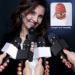 Facmogu 4PCS Black & White Microphone Flag Station, Portable Square Cube Shaped Interview Mic Flag Station with Foam, Microphone Flag Microphone Accessories for Interview KTV Reporter Host