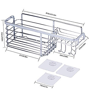 Joyfamy Rustproof Hanging Shower Caddy with Hooks, Wall Mounted Adhesive Bathroom Shower Shelf Storage Organizer Basket, No Drilling Stainless Steel Soap Sponge Shampoo Conditioner Holder Kitchen Rack