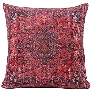 Eyes of India Decorative Velvet Boho Throw Pillow Cover, Vintage Print Bohemian Chic Accent Cushion Case for Sofa Couch Bedroom Living Room, 20x20 inch (50x50 cm) Burgundy Red