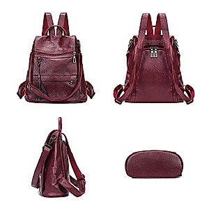 Alovhad Backpack Purse for Women Fashion PU Leather Anti-Theft Shoulder Bag Designer Tassel Rucksack Ladies Tote Handbag (Wine Red)
