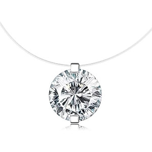 S925 Round fish line two claws Cut Clear Cubic Zirconia Pendant Necklace (silver)