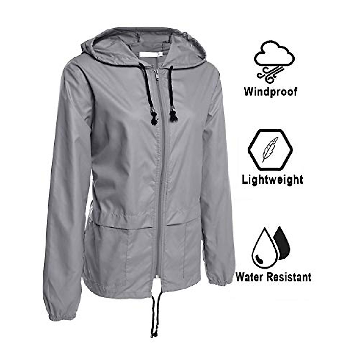 Avoogue Raincoat Women Lightweight Waterproof Rain Jackets Bike Jackets Packable Outdoor Hooded Windbreaker (Grey L)