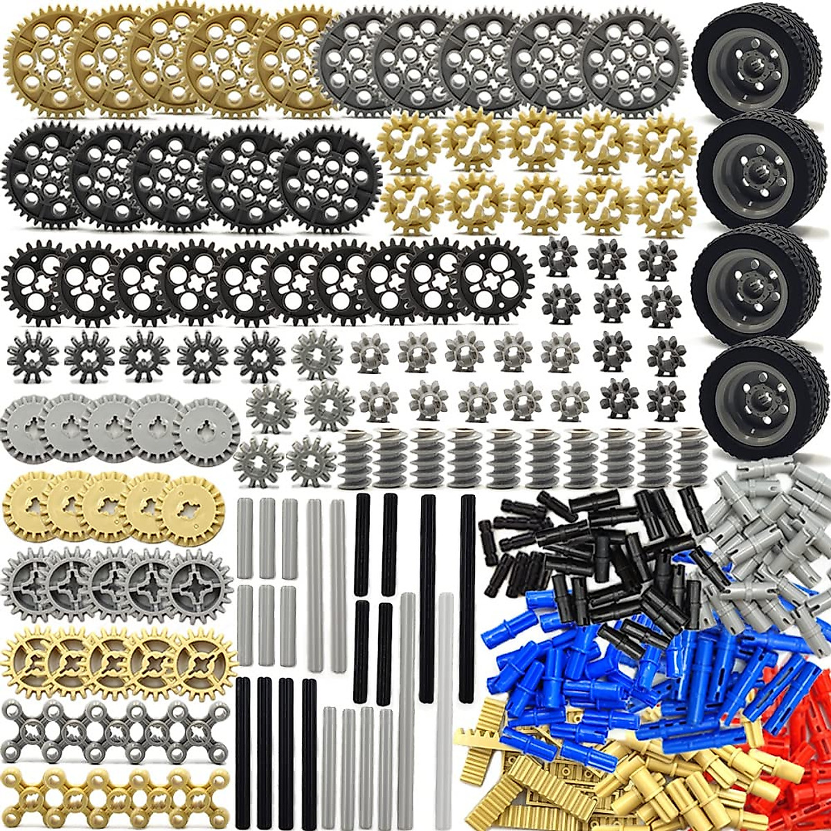 DSPITWOD Technical Gears Axle Pin Connectors - Rubble Wheels Connectors Rack Gear Screw Track Building Brick Pieces Sets Compatible with Major Brand STEM Learning Kits for Kids Age 8-14 years
