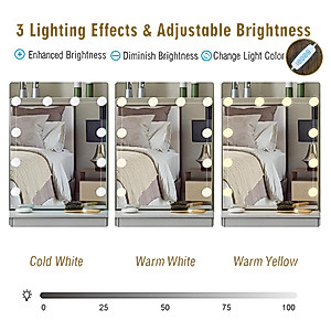 Xinhonglei Modern Makeup Vanity Desk with Lights, Vanity Table with Lighted Mirror, White Vanity Set Dressing Table with 2 Drawers and a Cabinet for Bedroom