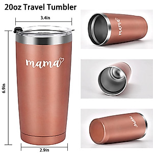 GINGPROUS Mama Gifts Travel Tumbler for Mom, Mothers Day Birthday Gifts Christmas Gifts for Mom Mother Mom to be from Daughters Sons, 20oz Insulated Stainless Steel Tumbler with Lids, Rose Gold