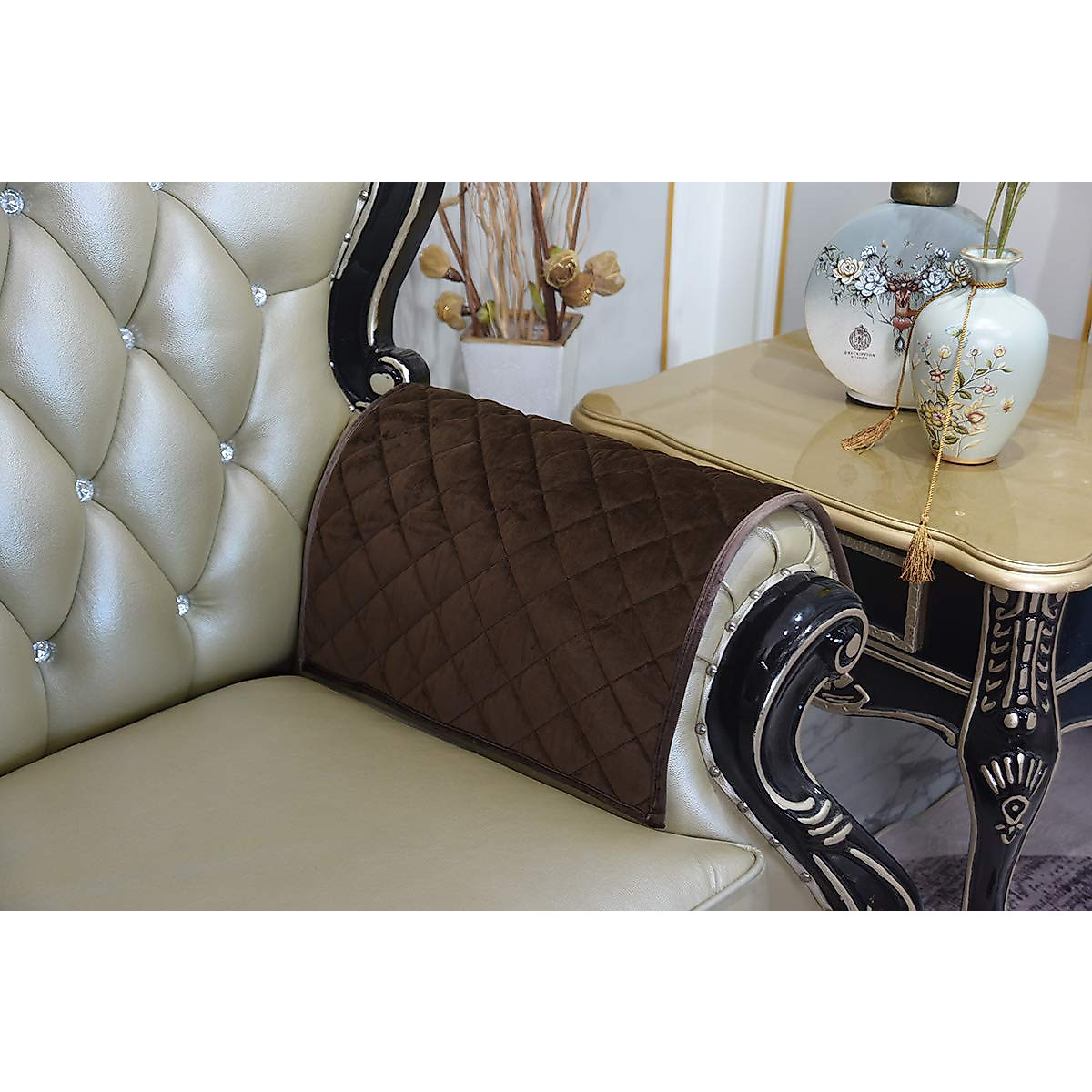 HAOMAIJIA Sofa Armrest Cover, Recliner Chair Arm Cover,Armchair Slipcover Nonslip Quilted Furniture Protector for Leather Sofa Couch (ALatte, 20 x24 Inches Sofa Armrest Cover-2 Pieces)