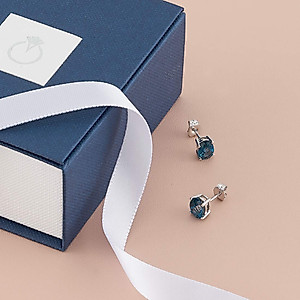 Peora 14K White Gold London Blue Topaz Earrings for Women, Natural Gemstone Classic Solitaire Studs, 7x5mm Oval Shape, 2 Carats total, Friction Back