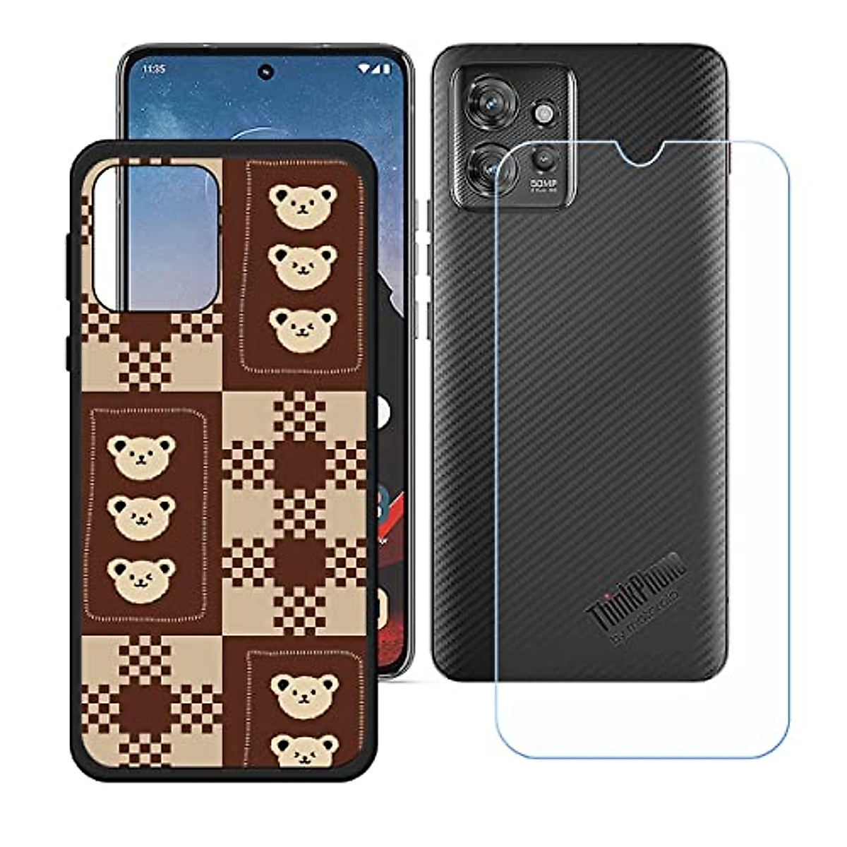 FZZSZS Case for Motorola ThinkPhone + Tempered Glass Screen Protector Protective Film,Soft Gel Black Case Shell TPU Silicone Protection Phone Cover for Motorola ThinkPhone (6.6") - KE103