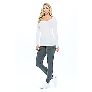 Natural Uniforms Women's Long Sleeve Extra Wide Scoop-Neck T-Shirt Under Scrub (White, Medium)
