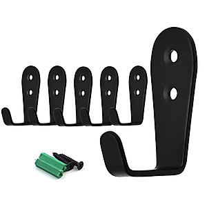Mokife Coat Hooks Black, 6 Pack Jacket Hooks Wall Mounted Stainless Steel Single Robes Hook Heavy Duty, Large L Metal Hook for Entryway Kitchen Bedroom Bathroom Office Toilet
