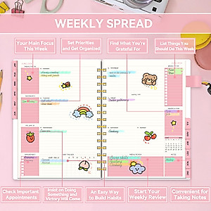 2023 Weekly & Monthly Planner, Jan. 2023 - Dec. 2023, AIMPEAK Weekly Planner 2023 with Tabs, Calendar Planner with Inner Pocket, Pen Loop, Flexible Cover，Spiral Binding, Pink(7"x10")
