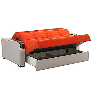 Sweethome Stores 74" Pull Bed with Storage, Firm, Fabric, 650 lbs Capacity, Sleeper Sofa, Futon for Living Room or Home Office Convertible Couch, DormirClack Sofabed, Orange