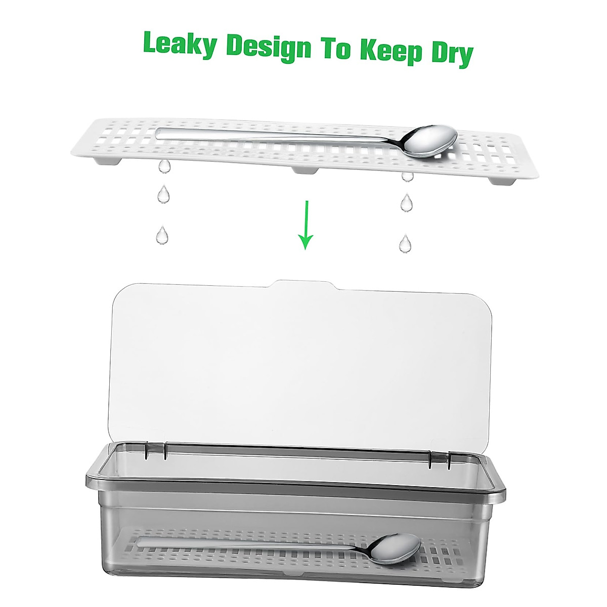 DOITOOL Drawer Organizer With Lid And Drainer Chopsticks Drain Storage Box Flatware Tray with Lid Chopsticks Storage Holder for Chopsticks Fork Flatware Tableware Dust- proof Dinnerware Holder