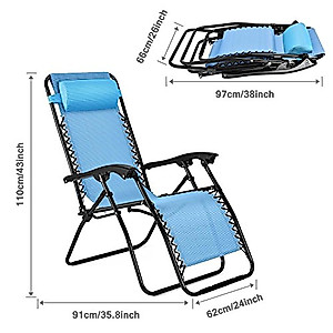 Flexzion Zero Gravity Chair - Anti Gravity Outdoor Lounge Patio Folding Reclining Chair and Textilene Seat with Footrest & Adjustable Pillow for Yard, Beach, Camping, Garden, Pool (Sky Blue)