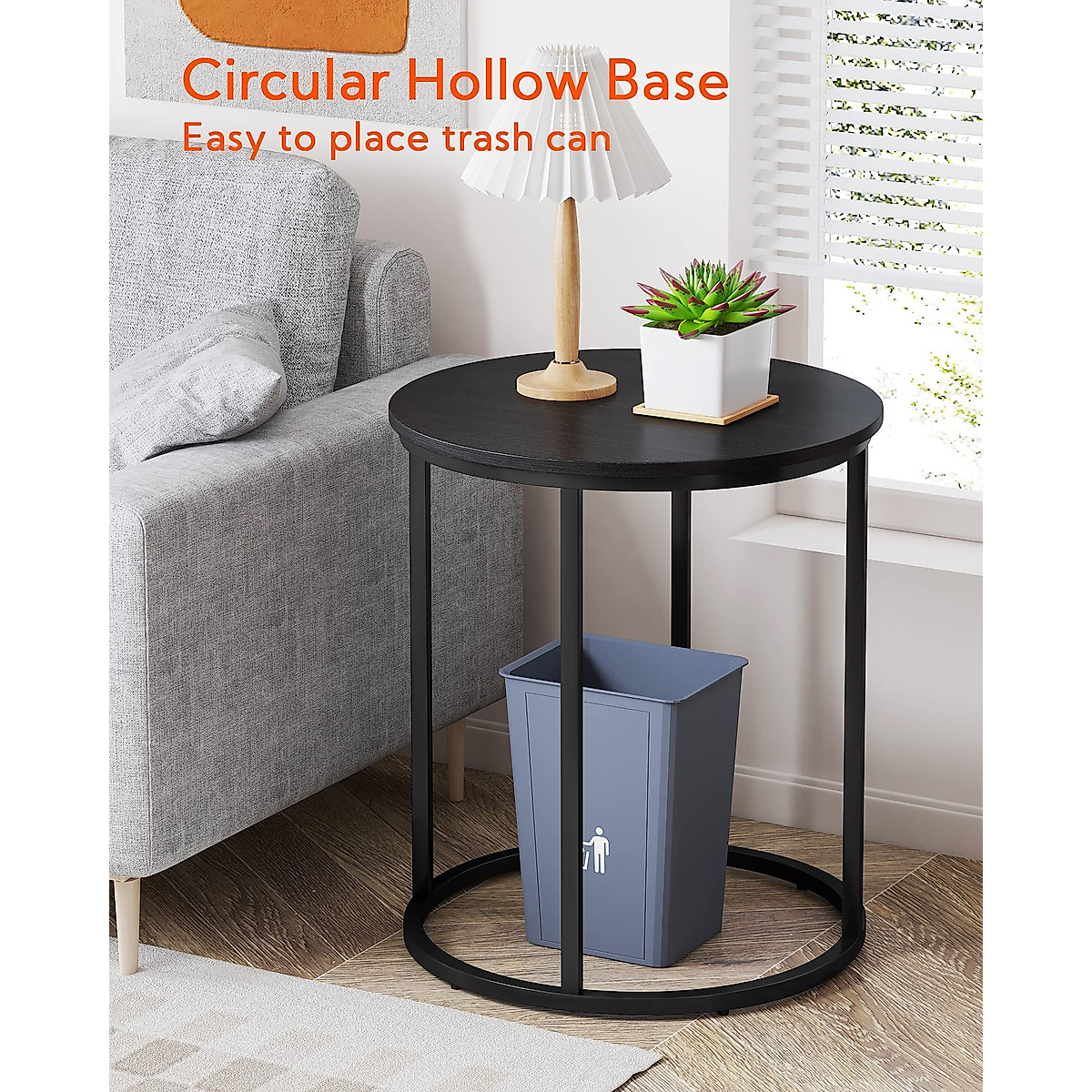 Yusong Round End Table, 20" Accent Small Side Table Nightstand Modern Bedside Table for Living Room Bedroom Office Small Spaces,Black