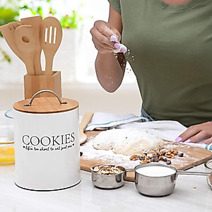 D'Lifeful Farmhouse Cookie Jars for Kitchen Counter with Airtight Seal Bamboo Lid - Decorative Tin Cookie Jar with Lids - Storage Container for Cookies and Baking Supplies