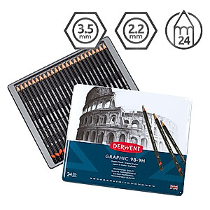 Derwent Graphic Pencils, Metal Tin, 24 Count (34202)