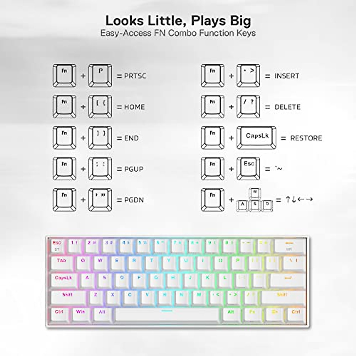 Redragon K530 Pro Draconic 60% Wireless RGB Mechanical Keyboard, BT/2.4Ghz/Wired 3-Mode 61 Keys Compact Gaming Keyboard w/Hot-Swap Socket, Free-Mod Plate Mounted PCB & Clicky Blue Switch