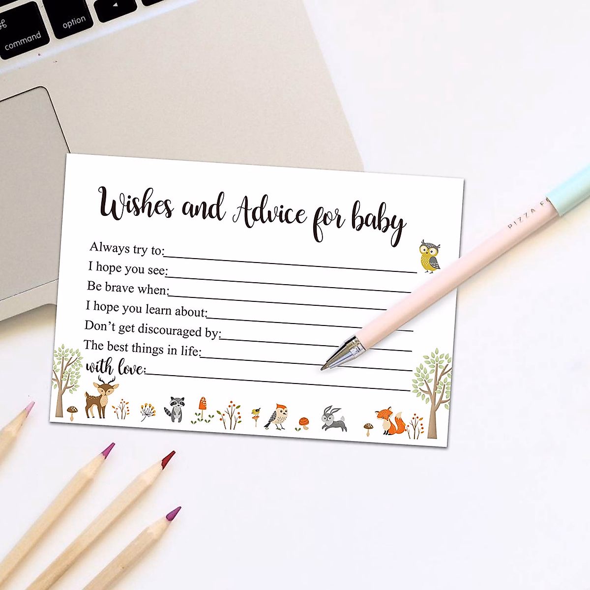 Giftideaworkshop 50 Woodland Baby Shower Wishes and Advice for The Mom-to-Be， Baby Advice Cards for Baby Shower Game，4X6 inch.