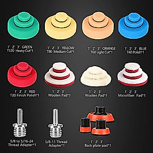 SPTA 29pcs Drill Buffing Pad Detail Polishing Pad Mix Size Kit with 5/8-11 Thread Backing pad & Adapters for Car Sanding, Polishing, Waxing, Sealing Glaze