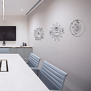 Manortang Silver Metal Abstract Sun Moon Star Art Wall Decor,Modern Wire Line Art Decorations,Embelished Silver Foil Art,Mystical Star Circle Planet Handmade Wall Decor Party Office Kitchen Bedroom Bathroom Living Room 9inch