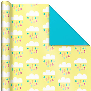 Hallmark All Occasion Reversible Wrapping Paper Bundle - Baby (3 Rolls - 75 sq. ft. ttl) Clouds, ABCs, Bottles, Polka Dots, Solid Blue, Gray Gingham