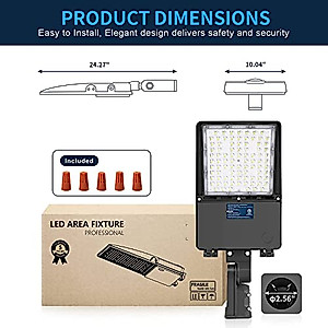 AKK 150W LED Parking Lot Lighting with Adjustable Slip Fitter, 21000LM (140LM/W) LED Parking Lot Lights, 5000K Street Light Dusk to Dawn Photocell, Waterproof LED Shoebox Light for Roadway, ETL Listed