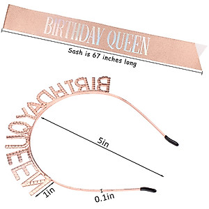 Didder Birthday Crowns for Women, Rose Gold Birthday Queen Sash & Birthday Tiara Set, Birthday Tiara for Women Birthday Crown Princess Crown Birthday Girl Headband Happy Birthday Accessories