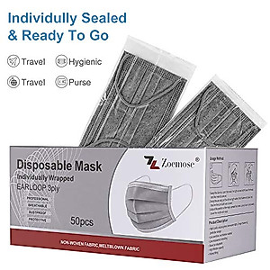 Disposable Face Masks 3-Ply Individually Wrapped for Home, School, Office and Outdoors (50 PCS,Gray)