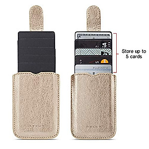 MUMUGUO Card Holder for Back of Phone,Pu Leather RFID Blocking 5 Pull Credit Card Cash Cell Phone Wallet Pocket Stick on Back iPhone(Gold)