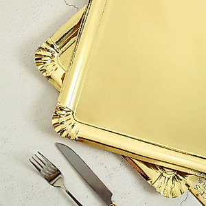 Efavormart 10 Pack | 15"x11" Gold Paper Cardboard Serving Trays, Rectangle Party Platters - 400 GSM