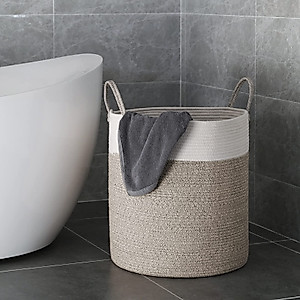 Large Cotton Rope Storage Basket - 18'' x 18'' x 20'' Woven Blanket Basket, 80L Baby Toys Basket, 100% Natural Cotton Laundry Hamper for Nursery Storage, Closet, Bedroom - White Brown