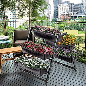 SweetBin Raised Garden Planter Bed, Tiered Planter Stand with 5 Boxes (Brown), 25" Long*30" Wide*31" Tall, Good for Herbs, Flowers, or Vegetables in Patio Balcony Indoor Outdoor