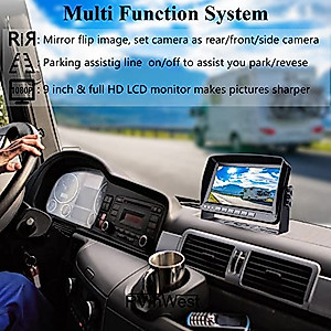 Backup Camera System with 9'' 1080P Monitor for RV Semi Box Truck Trailer Camper, 4 Split Screen Quad View HD DVR Record Monitor + IP69 Waterproof Night Vision Rear Side View Camera Avoid Blind Spot