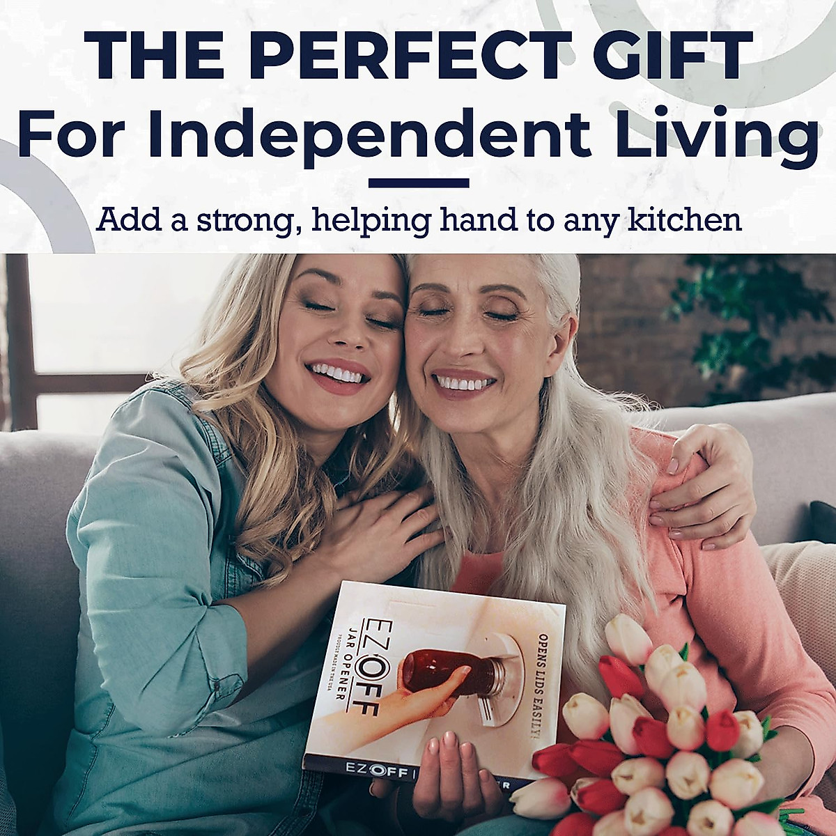 EZ Off Jar Opener for Weak Hands - Under Cabinet, Easy Grip, One Handed Jar & Bottle Opener - Removes Tight Jar Lid for Seniors with Arthritis - Essential Kitchen Gadgets for Home Assistance - White