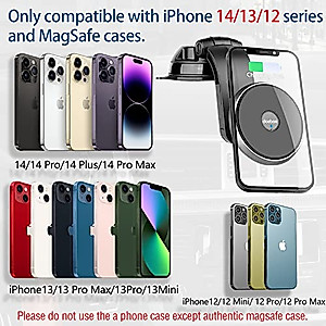 Lopnord Magnetic Car Mount Charger Compatible with MagSafe iPhone 14 13 12 Pro Max Mini, Car Wireless Charger Windshield Mount with Air Vent Clip, Dashboard Car Holder for Mag-Safe Case Accessories