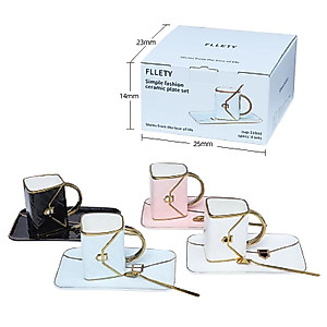 Ceramic Coffee Mugs Set of 4,Cute Creative Tea Cup Unique Design for Office and Home,Handbag Shaped Mugs with Spoon and Saucer,Dishwasher and Microwave Safe