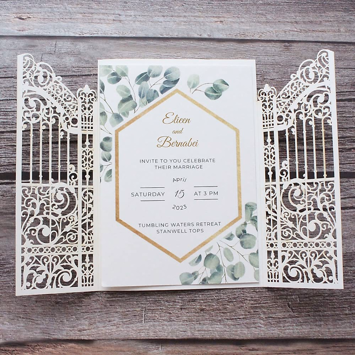 MillaSaw Glittery Gold Gate Laser Cut Invitation Card For Wedding Engagement Bridal Shower Quinceanera 25Pcs (4.9"x7.1", Gold)