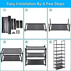 Easyhouse 8 Tier Metal Sturdy Shoe Rack for Entryway/Closet, Stores 16-20 Pairs of Shoes, Multi-use Shelf Organizer for Space Saving Storage
