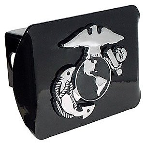 AMG Marine Corps Black with Chrome USMC “EGA” Emblem Metal Trailer Hitch Cover Fits 2 Inch Receiver