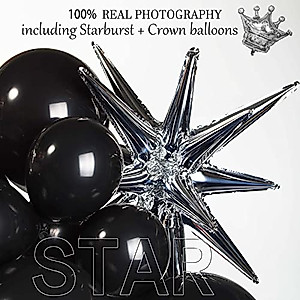 Black and silver balloon Garland Arch Kit with Large Starburst Crown foil balloons for 25th Birthday 50th Anniversary new year eve decorations Retirement Party Supplies