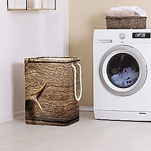 Laundry Basket Deer Antlers Rustic Wooden Foldable Laundry Hamper with Handles Detachable Brackets Well-Holding Waterproof for Clothes Toys Organization in Laundry Room Bedroom Bathroom