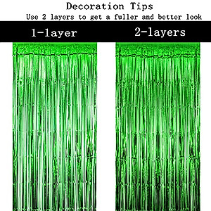 Green Tinsel Foil Fringe Curtains Tropical Jungle Safari Hawaiian Baby Shower Birthday Photo Backdrops Wedding Party Decor Photo Booth Props Backdrops Decorations